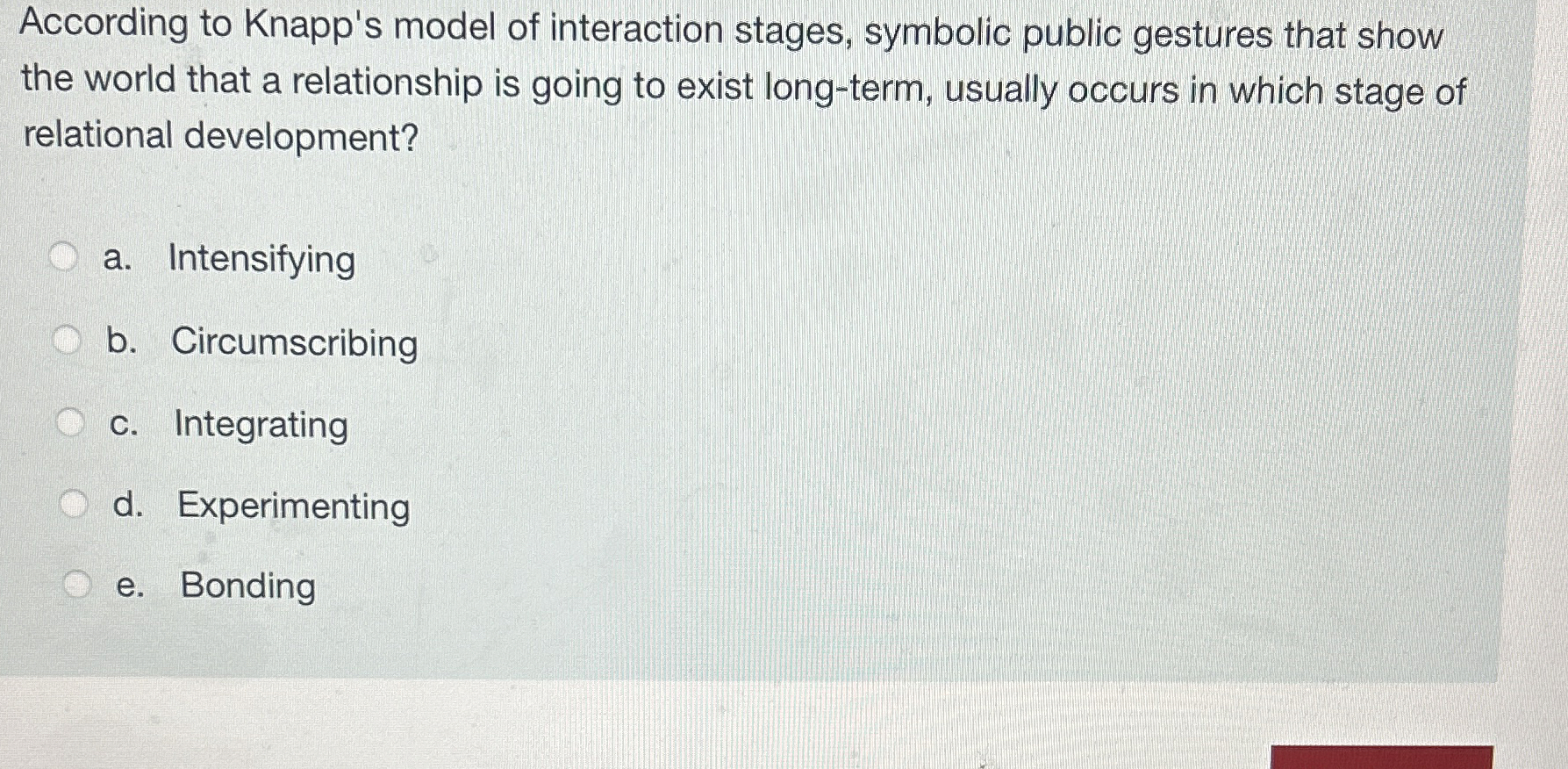 Solved According to Knapp's model of interaction stages, | Chegg.com
