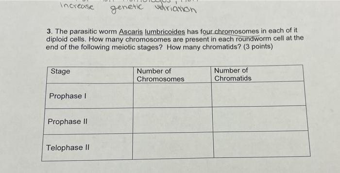 Solved increase genetic variation 3. The parasitic worm | Chegg.com