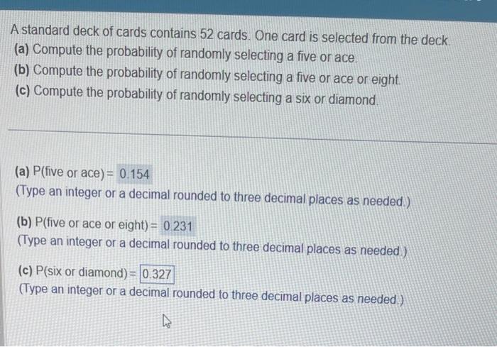 Solved A standard deck of cards contains 52 cards. One card | Chegg.com
