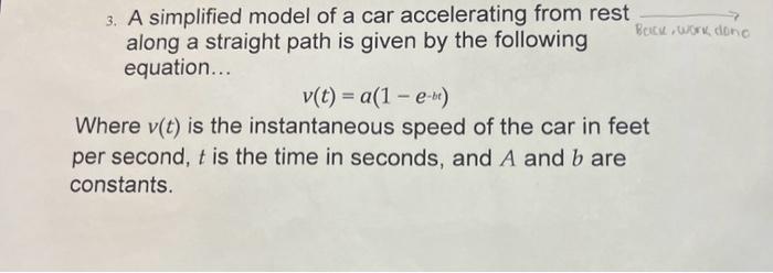 Solved 3. A simplified model of a car accelerating from rest | Chegg.com