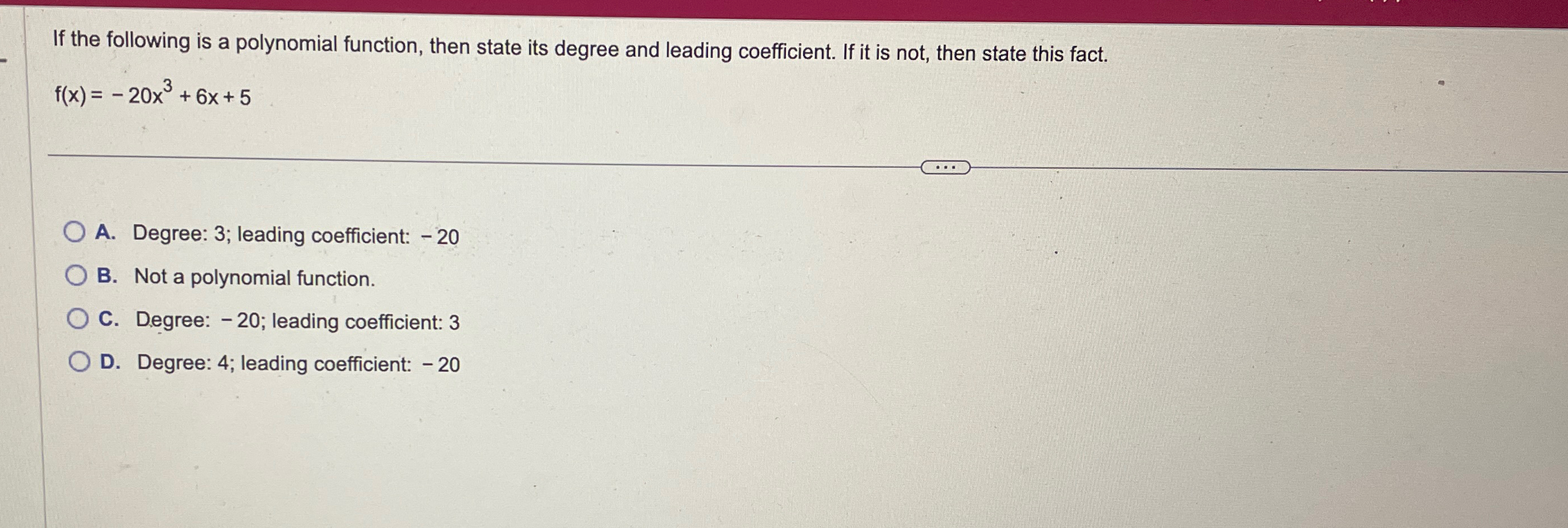Solved If the following is a polynomial function, then state | Chegg.com