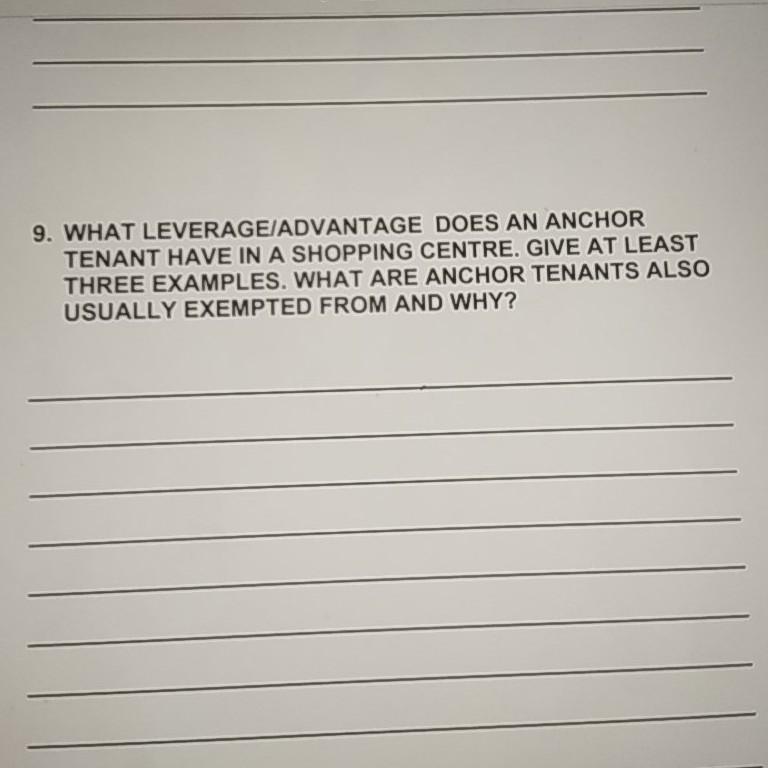 Solved 9. WHAT LEVERAGE/ADVANTAGE DOES AN ANCHOR TENANT HAVE | Chegg.com