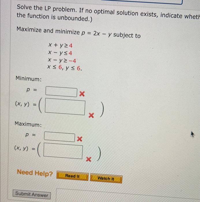 Solved Solve the LP problem. If no optimal solution exists, | Chegg.com