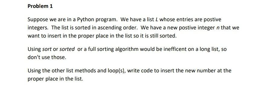 Solved Problem 1 Suppose we are in a Python program. We have | Chegg.com