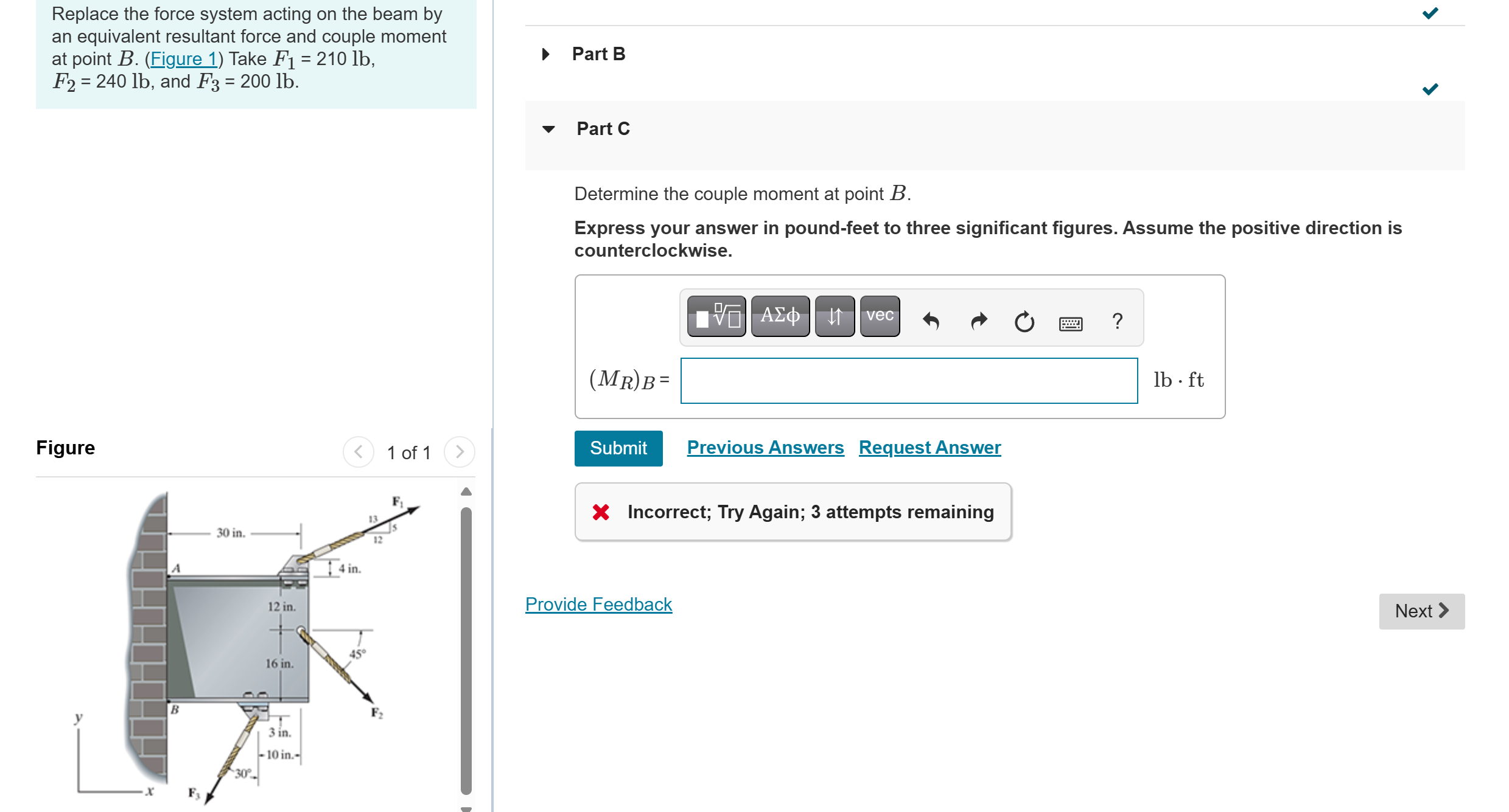 Solved Replace the force system acting on the beam byan | Chegg.com