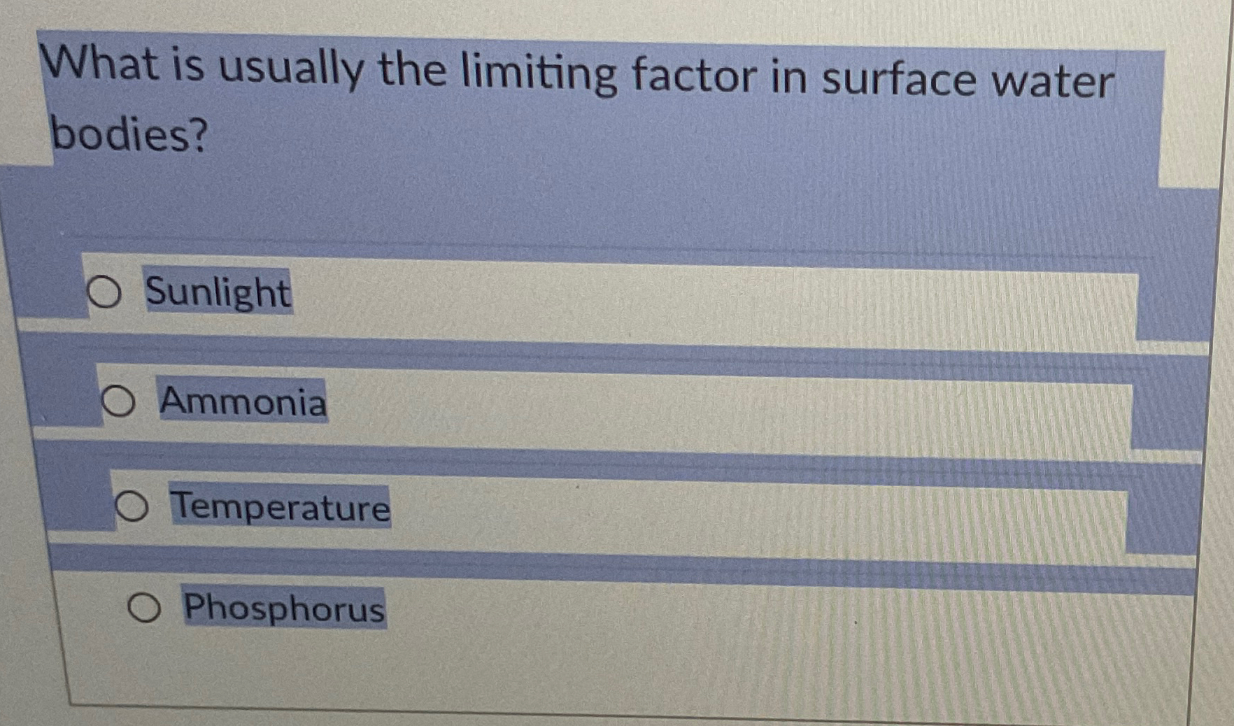 Solved What is usually the limiting factor in surface water | Chegg.com