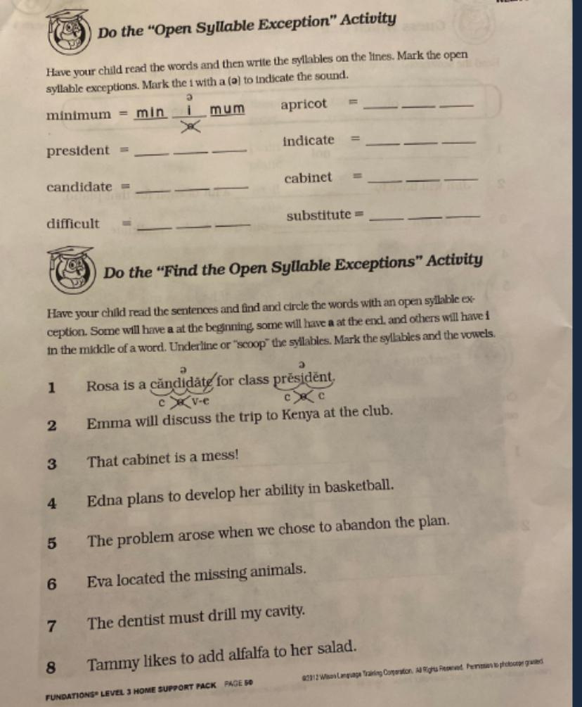 Solved Do the "Open Syllable Exception" ActivityHave your | Chegg.com