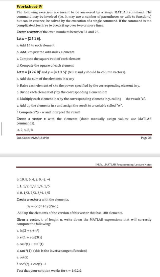 Solved Worksheet-IVThe following exercises are meant to be | Chegg.com