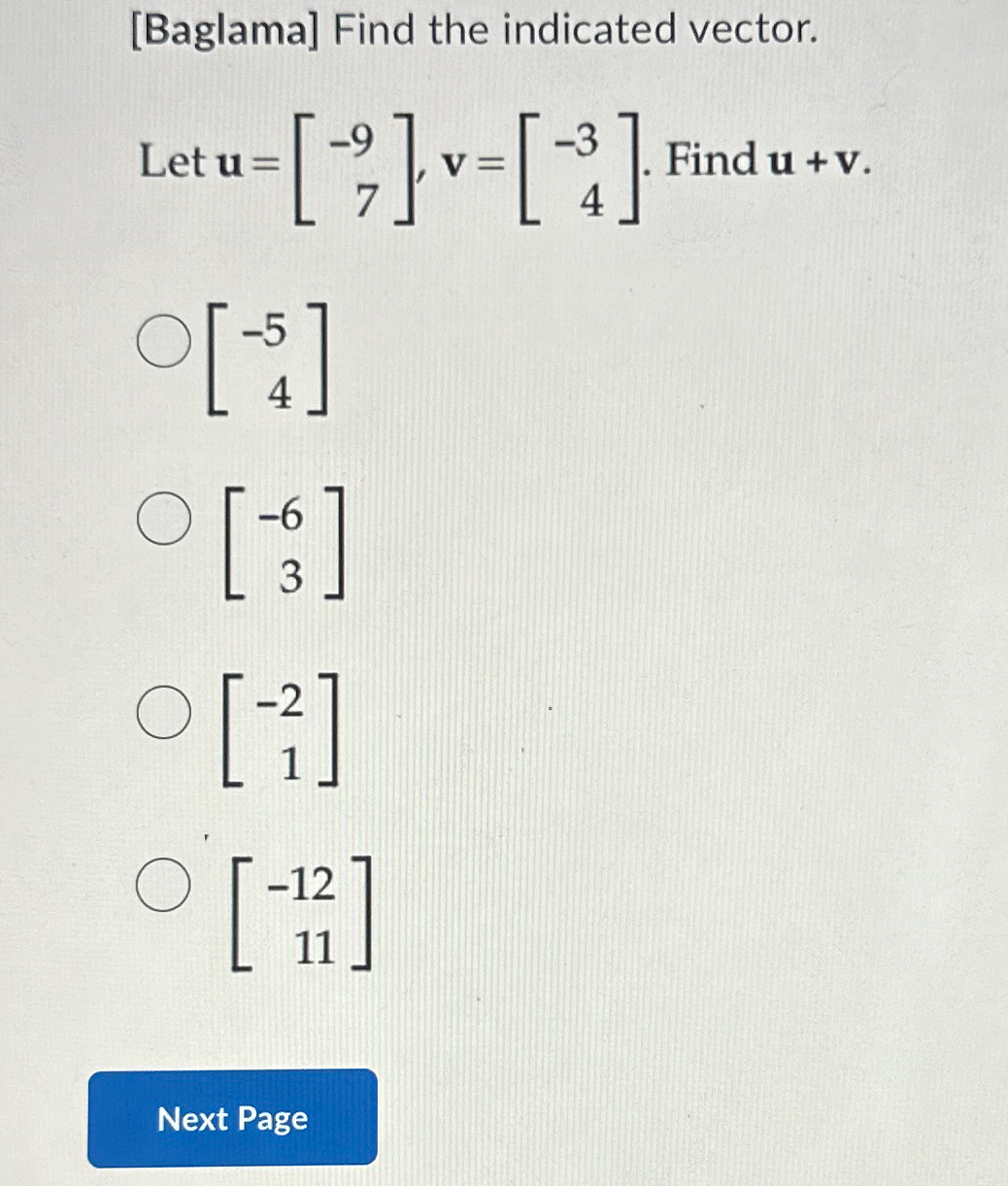 Solved [Baglama] ﻿Find the indicated vector.Let | Chegg.com
