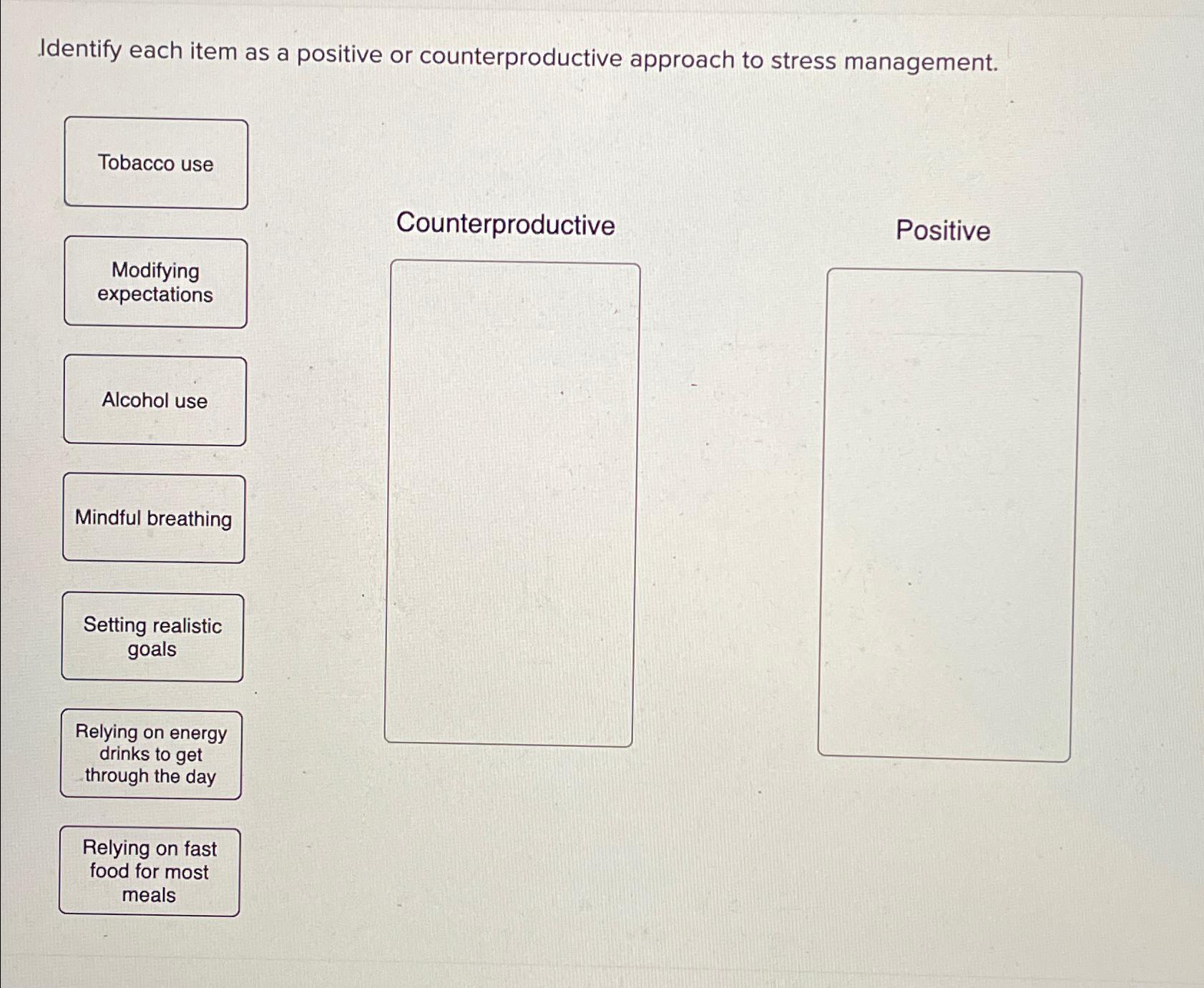 Solved Identify each item as a positive or counterproductive | Chegg.com