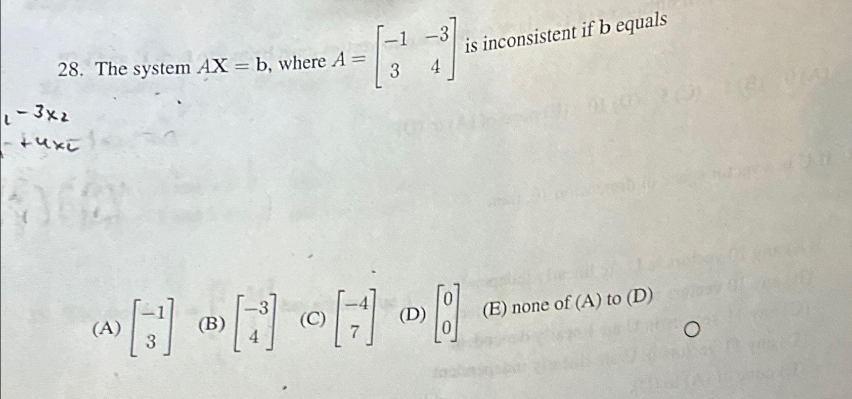 Solved The system Ax=b, ﻿where A=[-1-334] ﻿is inconsistent | Chegg.com