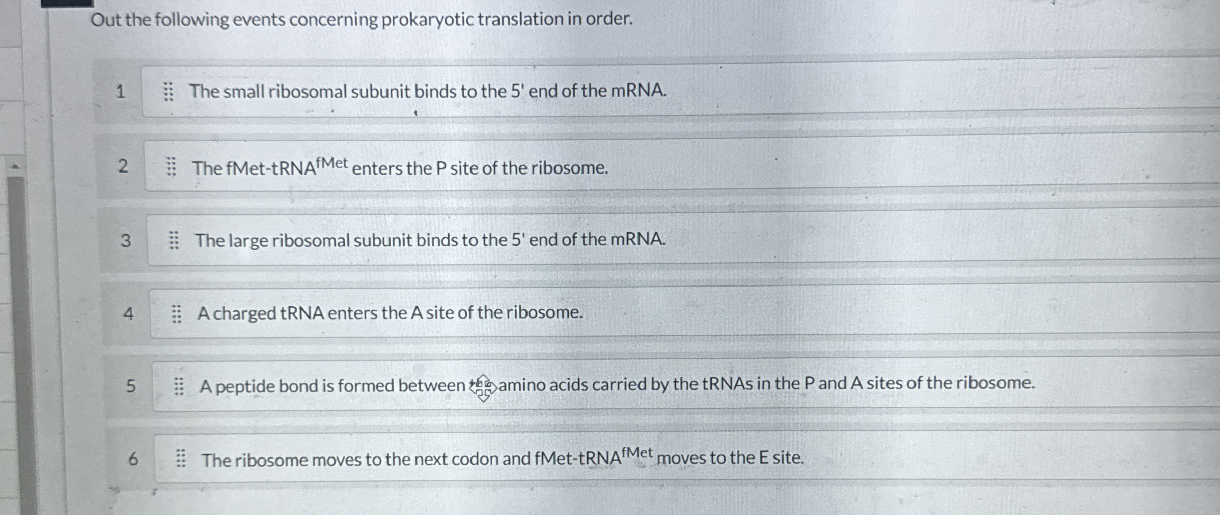 Solved Out the following events concerning prokaryotic | Chegg.com