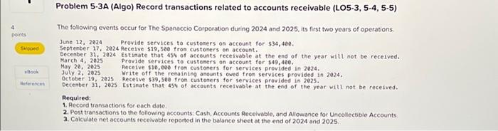 Solved Problem 5-3A (Algo) Record transactions related to | Chegg.com