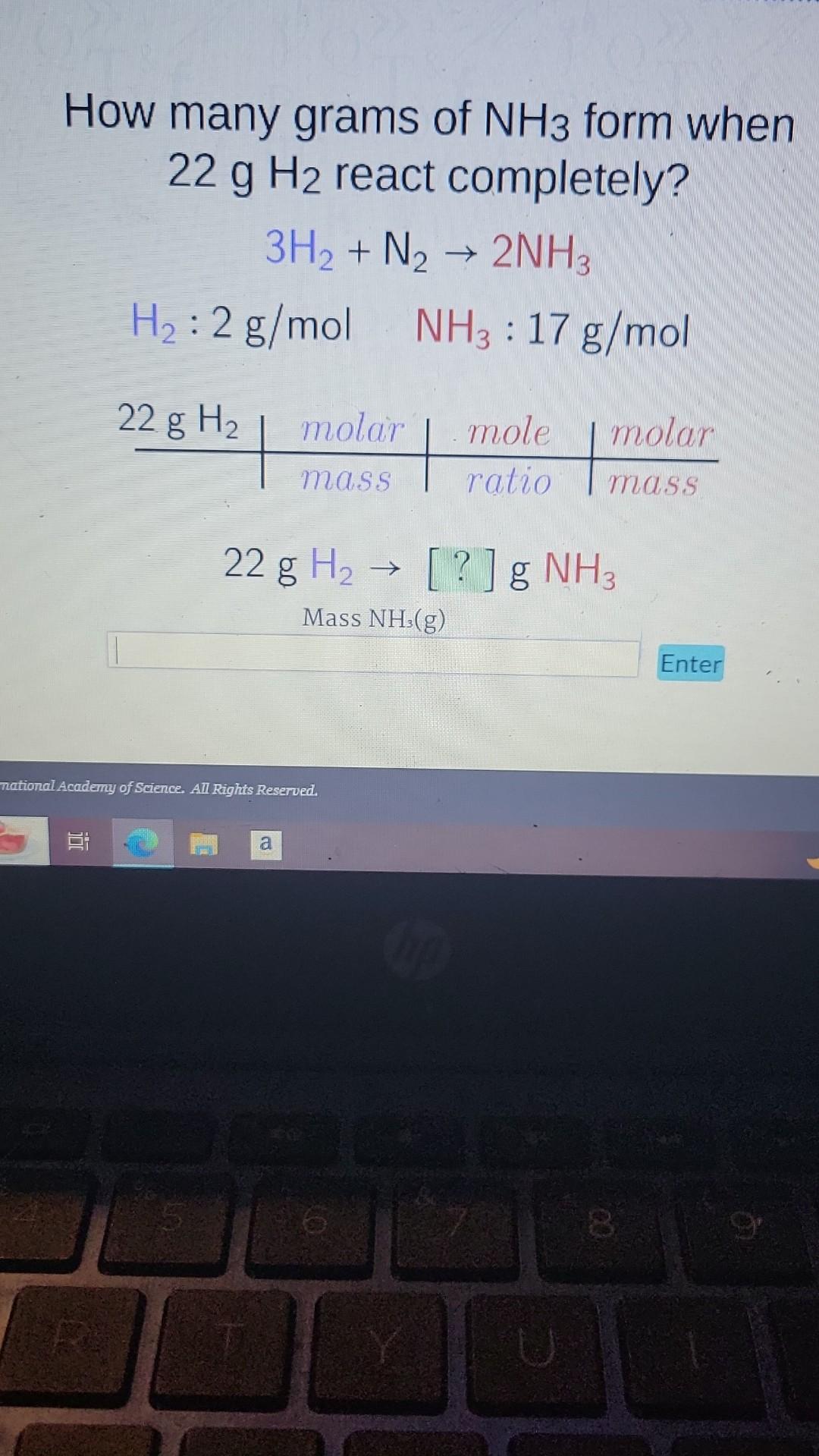 Solved How many grams of NH3 form when 22 gH2 react | Chegg.com