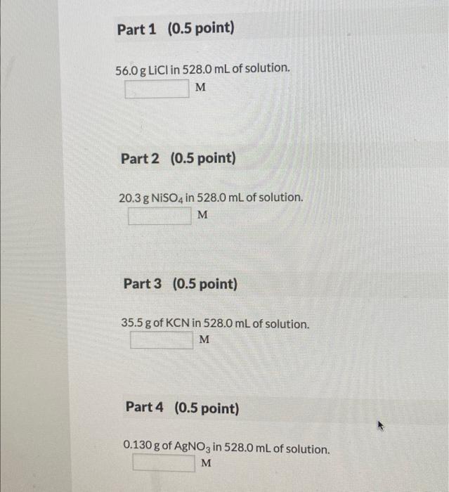 Solved Calculate the molarity of each of the following | Chegg.com