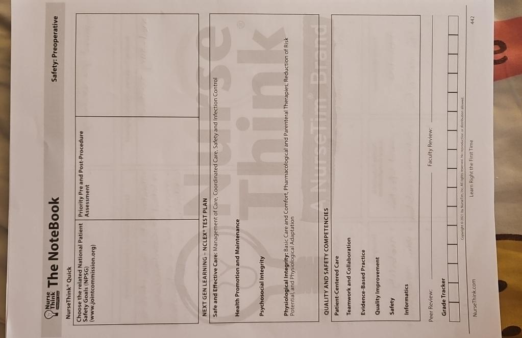 Solved NurseThe NoteBookSafety: PreoperativeNurseThink" | Chegg.com