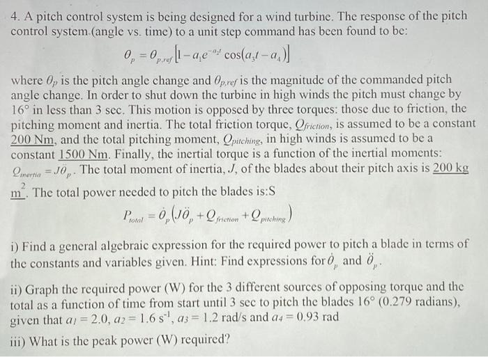 4. A pitch control system is being designed for a | Chegg.com