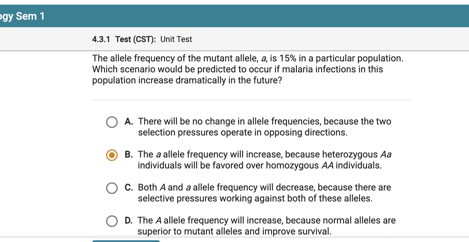 Solved 4.3.1 ﻿Test (CST): Unit TestThe allele frequency of | Chegg.com