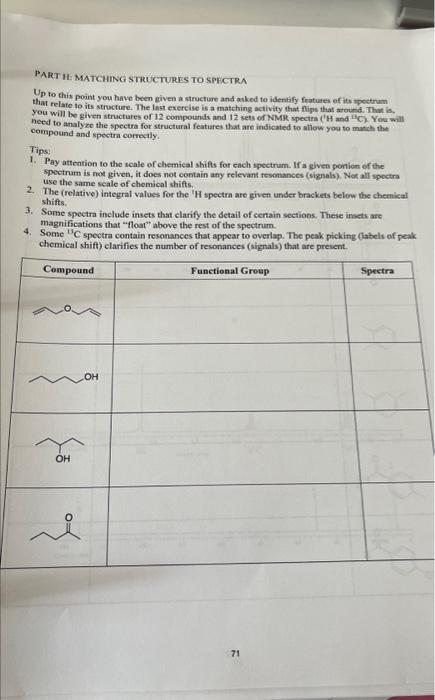 Solved PART H: MATCHING STRUCTURES TO SPECTRA Up to this | Chegg.com