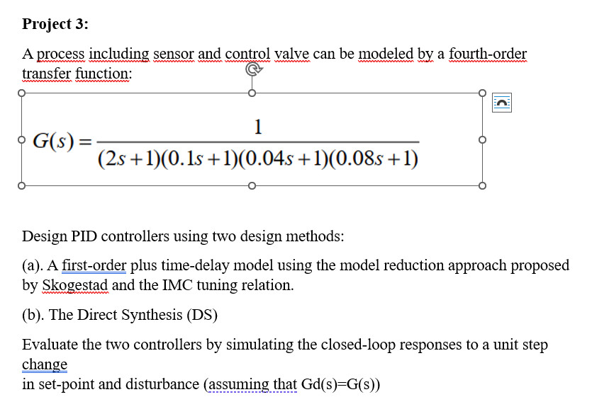 Project 3:A process including sensor and control | Chegg.com