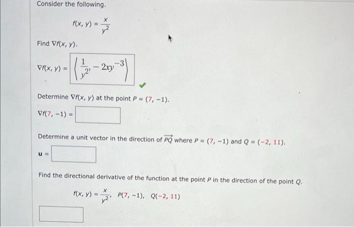Solved Consider The Following F X Y Y2x Find ∇f X Y