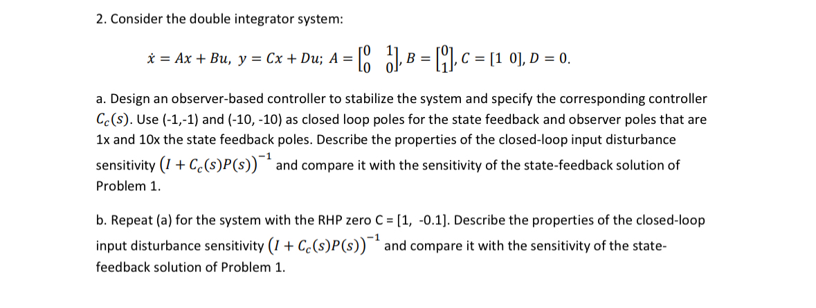 Solved Consider the double integrator | Chegg.com