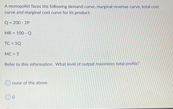 Solved A monopolist faces the following demand curve, | Chegg.com
