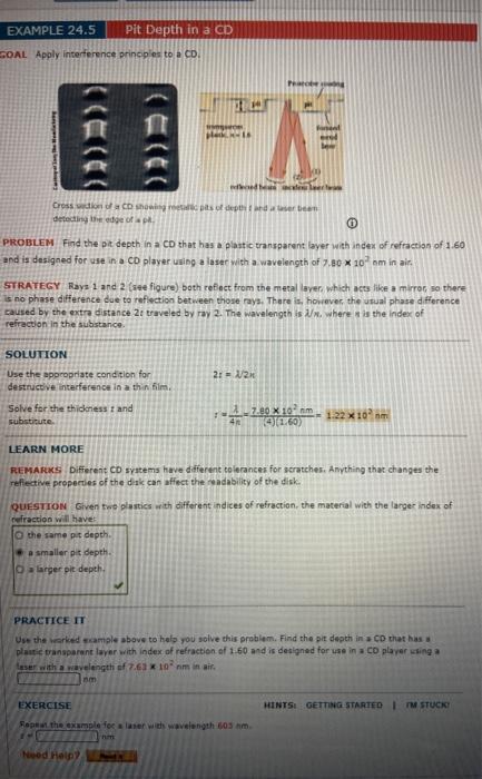 Solved EXAMPLE 24.5 Pit Depth in a CD GOAL Apply | Chegg.com
