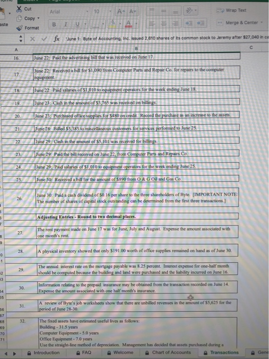 Solved Paste Copy Format BIU-- - Merge & Center DA X fx | Chegg.com