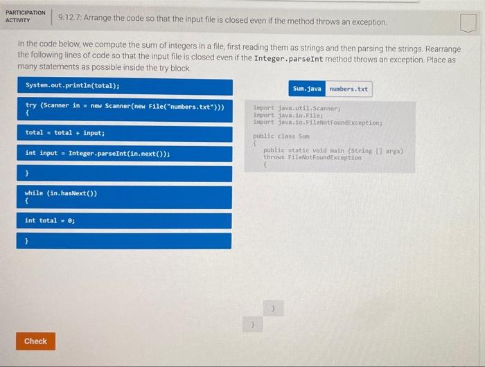 Solved PARTICIPATION ACTIVITY 9.12.7: Arrange the code so | Chegg.com