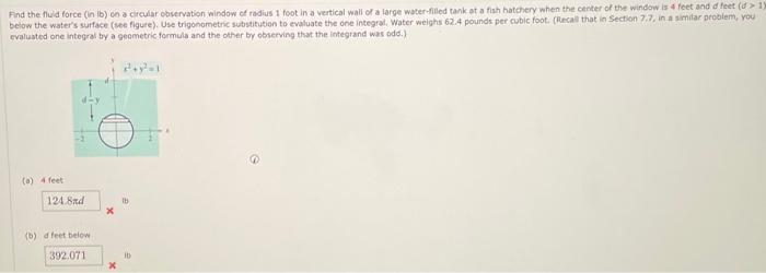 Solved Find the fluid force (in ib) co a circular | Chegg.com