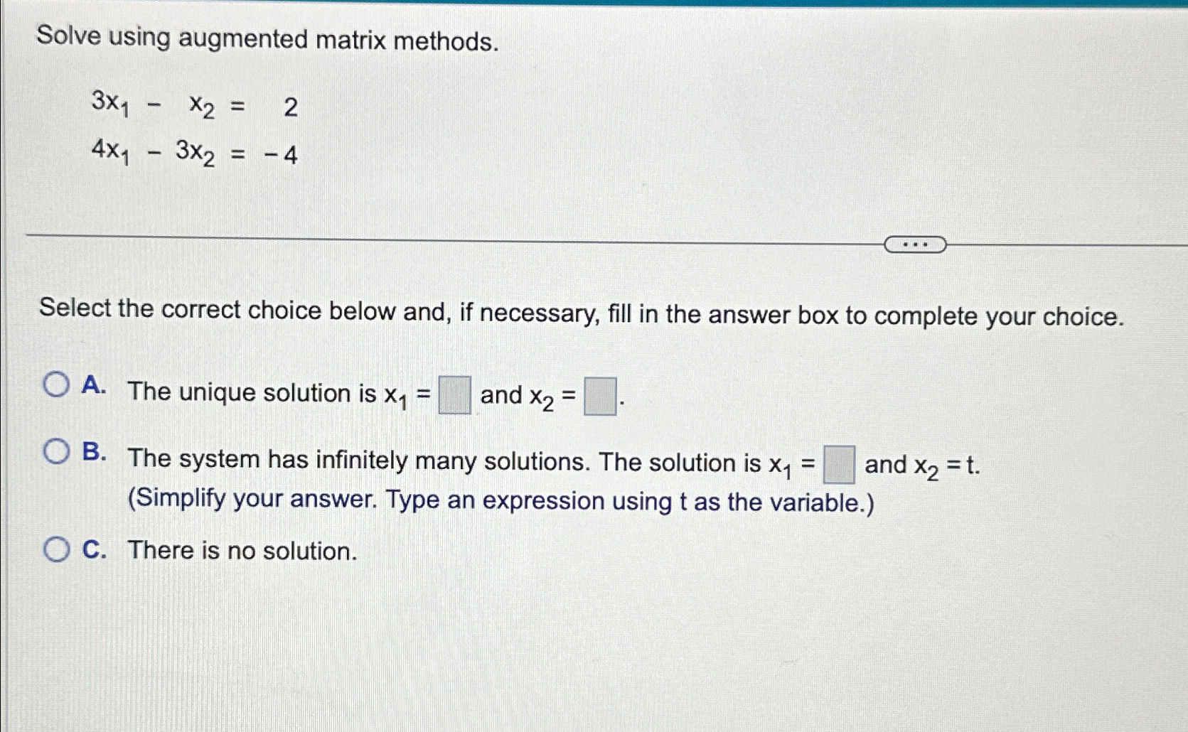 Solved Solve using augmented matrix | Chegg.com