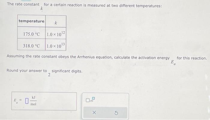 Solved The rate constant for a certain reaction is measured | Chegg.com