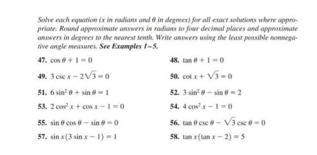 Solved Solve each equation ( x in radians and θ in degrees) | Chegg.com