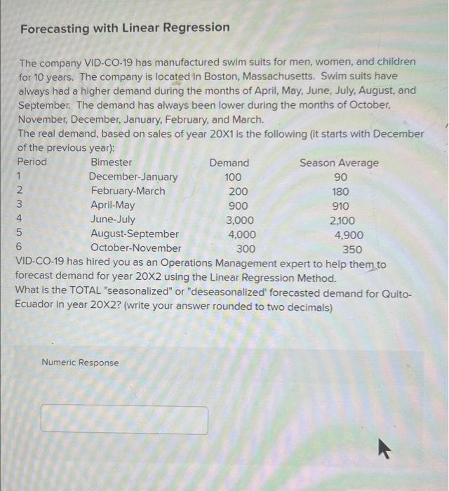 Solved Forecasting with Linear Regression The company | Chegg.com