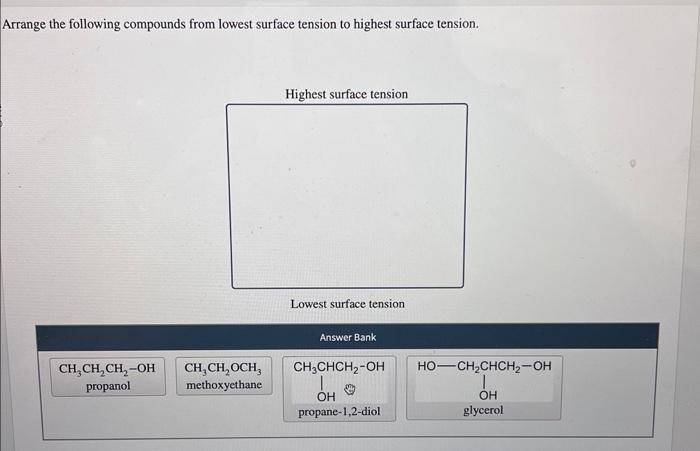 Solved Arrange the following compounds from lowest surface | Chegg.com