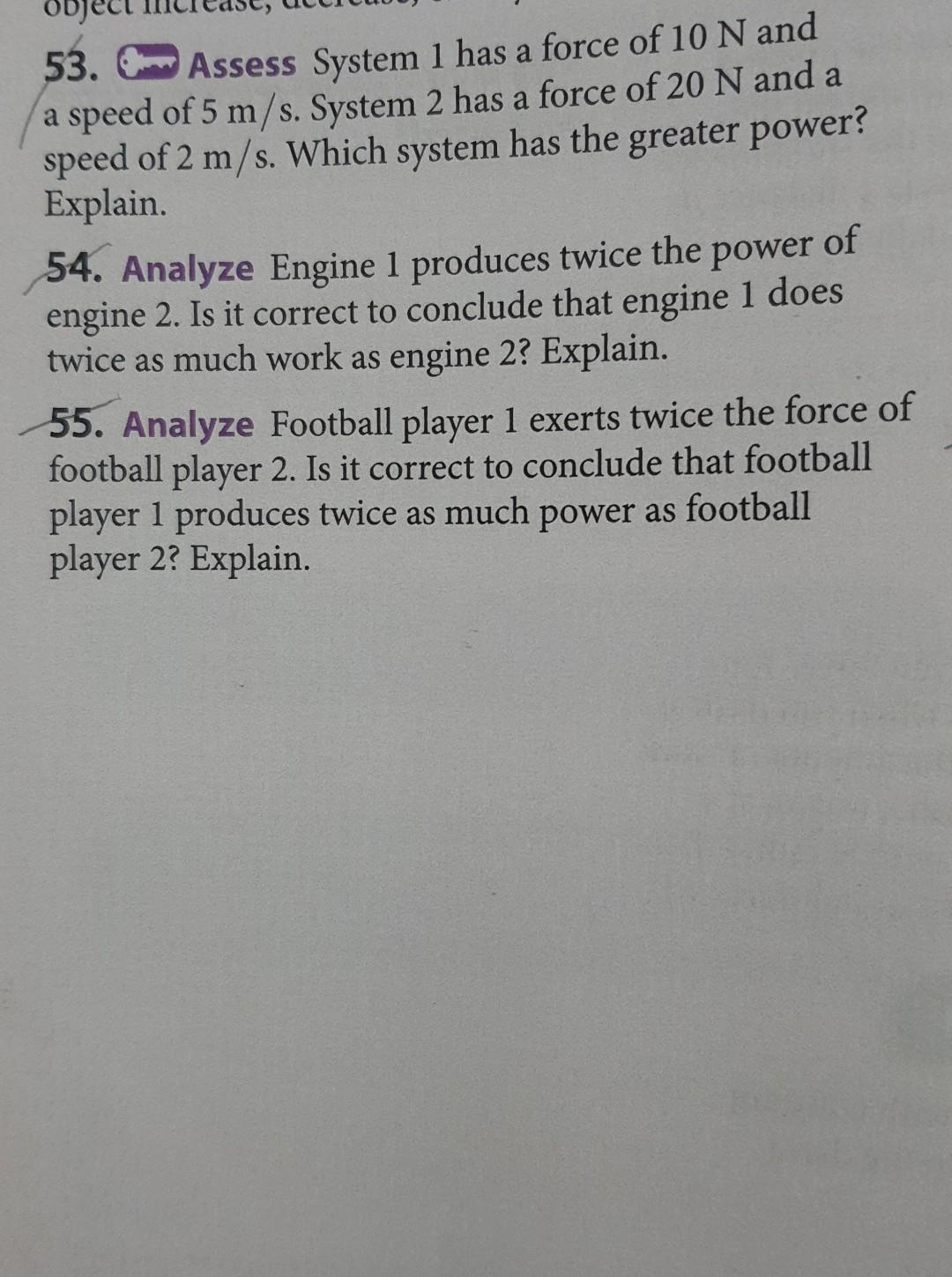 Solved 47. Concept Check Engine 1 does twice the work of | Chegg.com