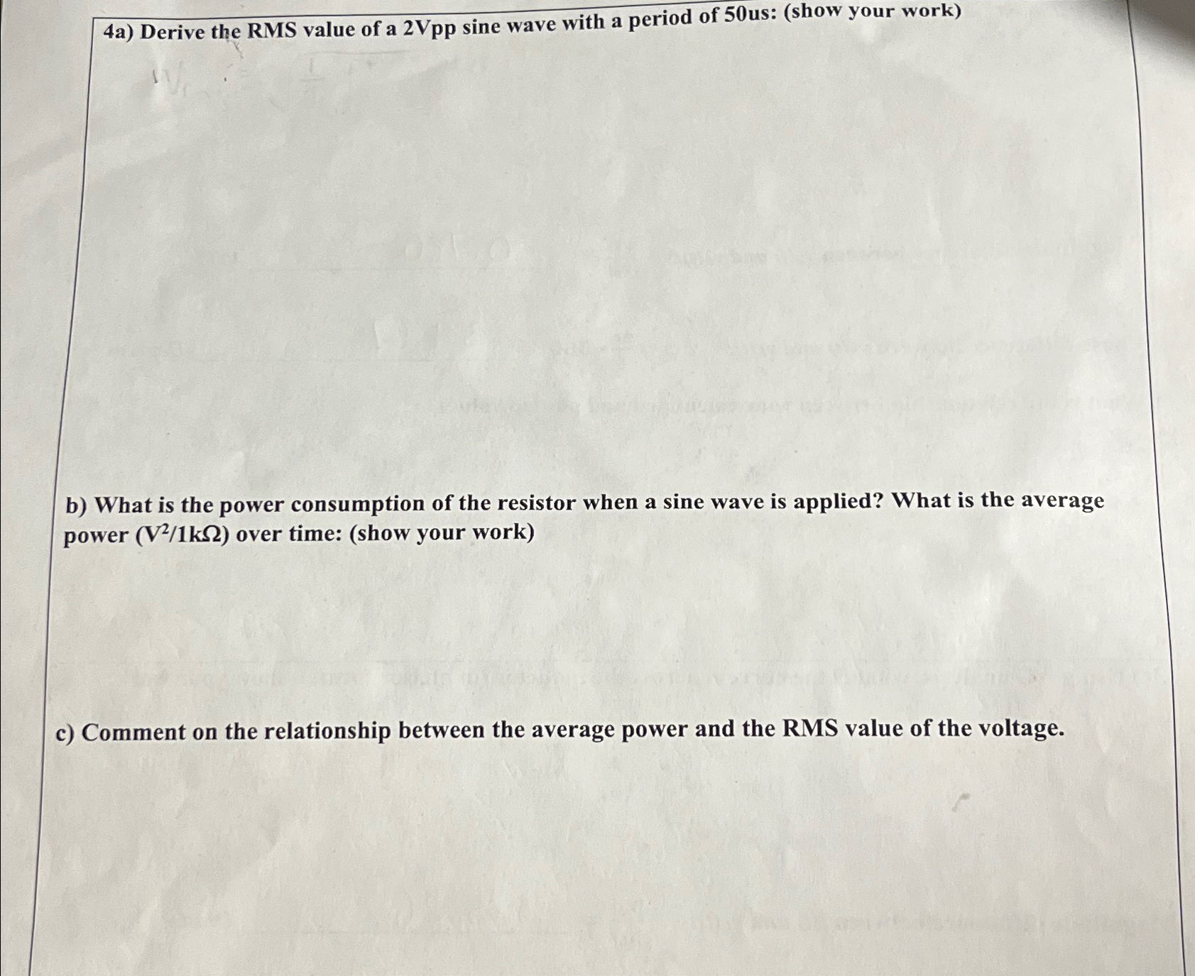 Solved 4a) ﻿Derive the RMS value of a 2Vpp ﻿sine wave with a | Chegg.com
