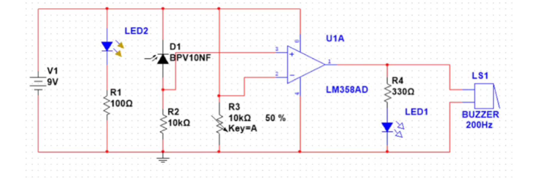 Note: Key_A is a variable resistor. LED2 ﻿and D1 ﻿are | Chegg.com