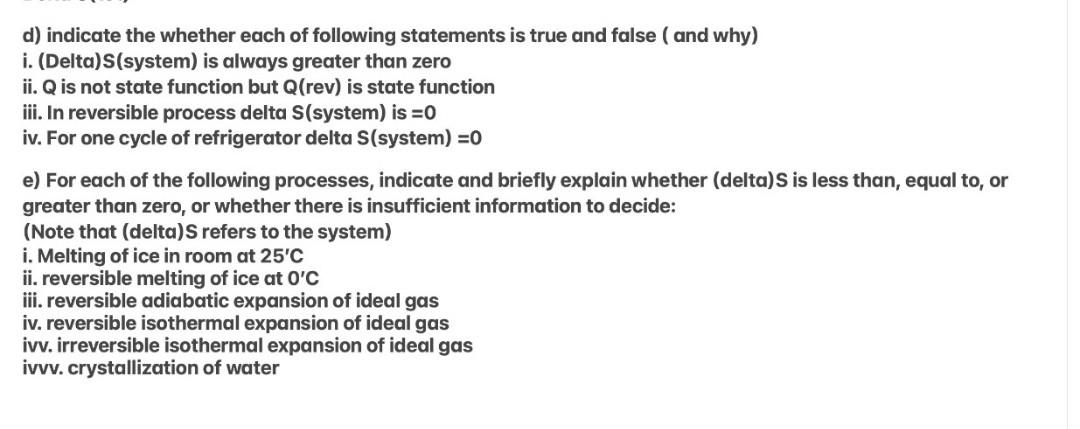 Solved it's d) and e) it's thermodynamics of materials by | Chegg.com