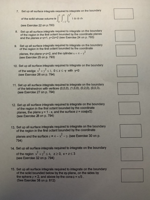 7. Set up all surface integrals required to integrate | Chegg.com