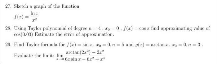 Solved Inx 27. Sketch a graph of the function f(x) = 28. | Chegg.com