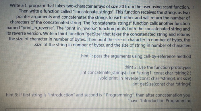 Solved Write a C program that takes two character arrays of | Chegg.com