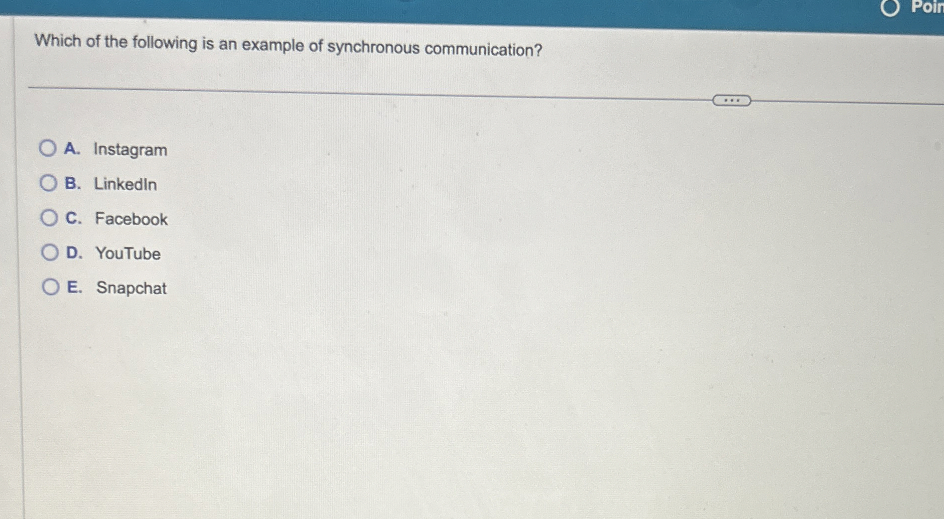 Solved Which of the following is an example of synchronous | Chegg.com