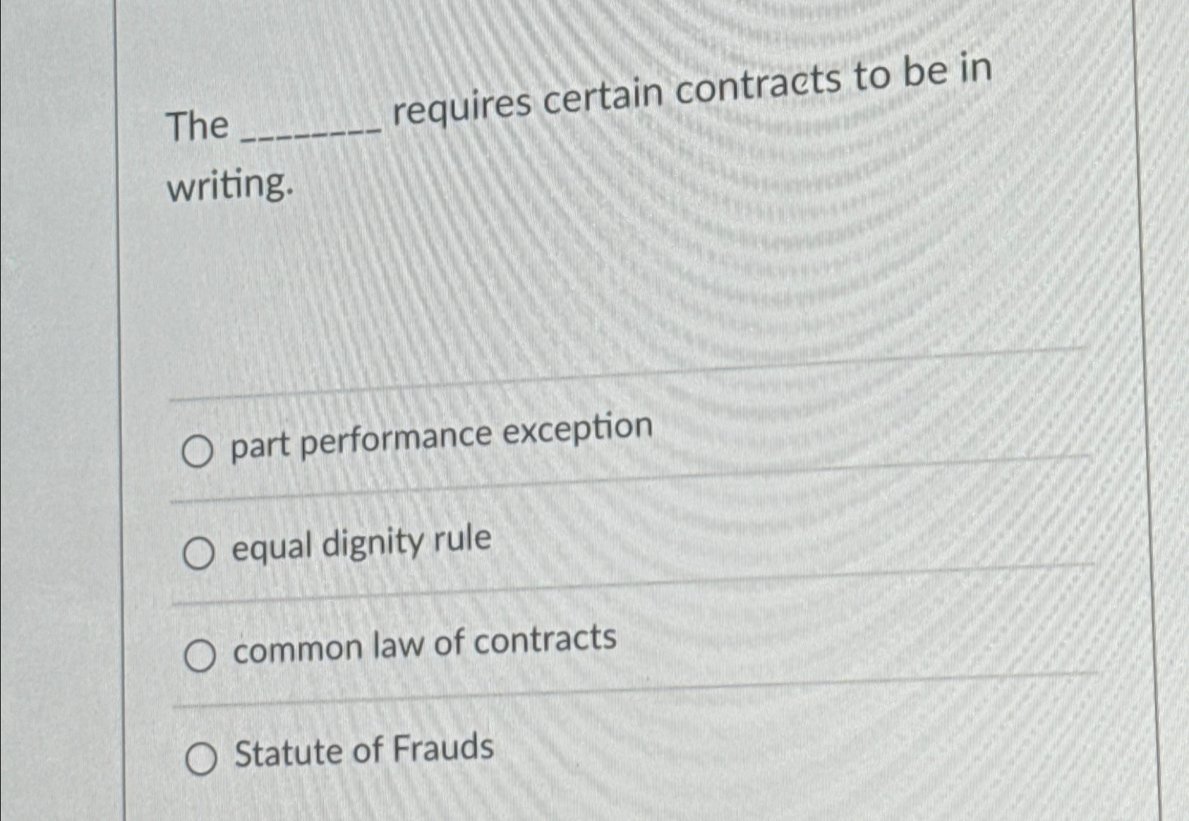 Solved The ﻿requires certain contracts to be in writing. | Chegg.com