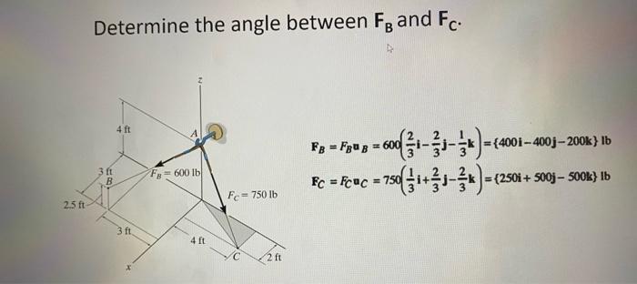 Solved Determine the angle between Fg and Fc. 4 ft FB = FUB | Chegg.com