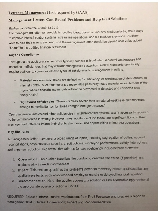 Solved Letter to Management (not required by GAAS] | Chegg.com