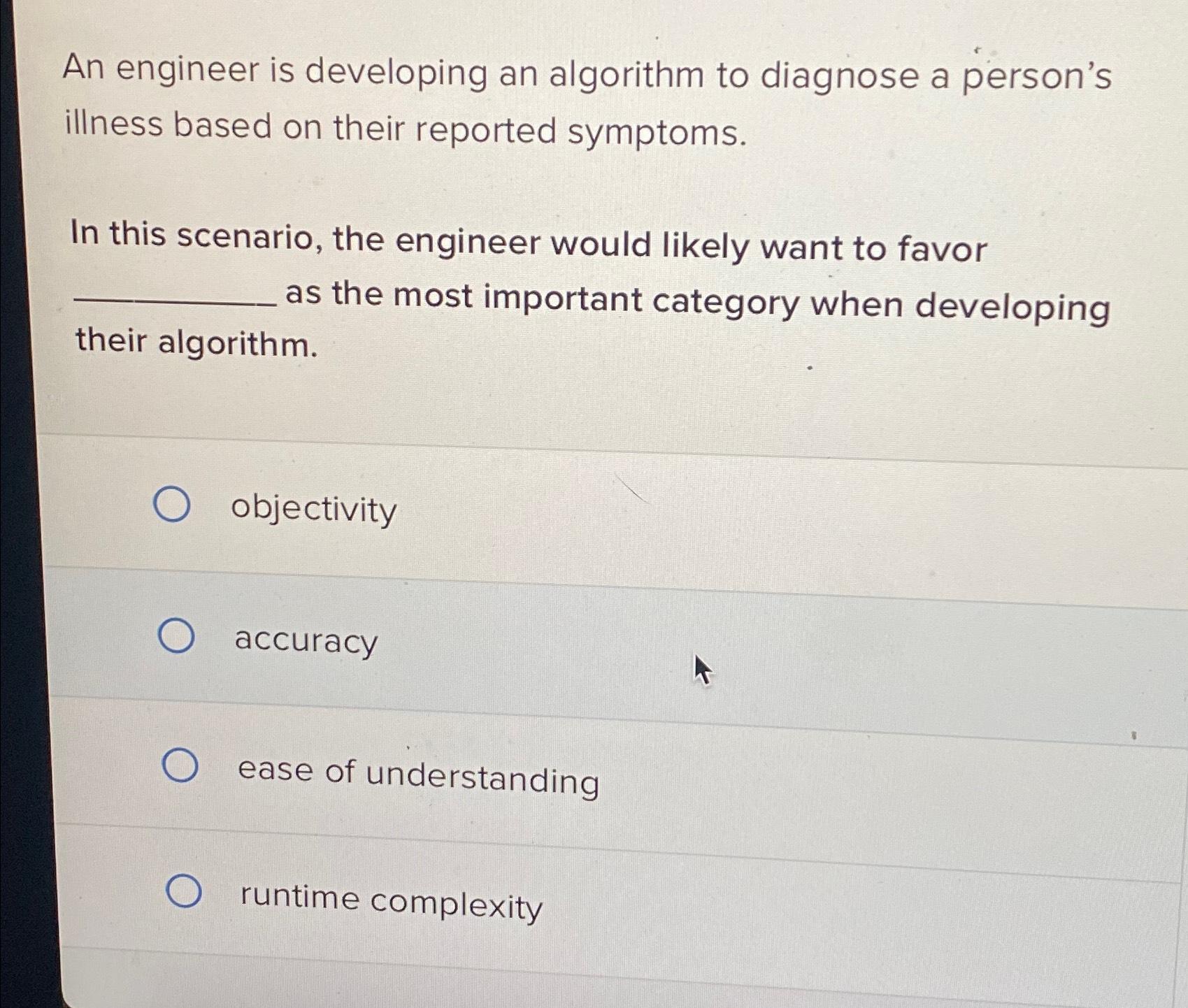 Solved An engineer is developing an algorithm to diagnose a | Chegg.com
