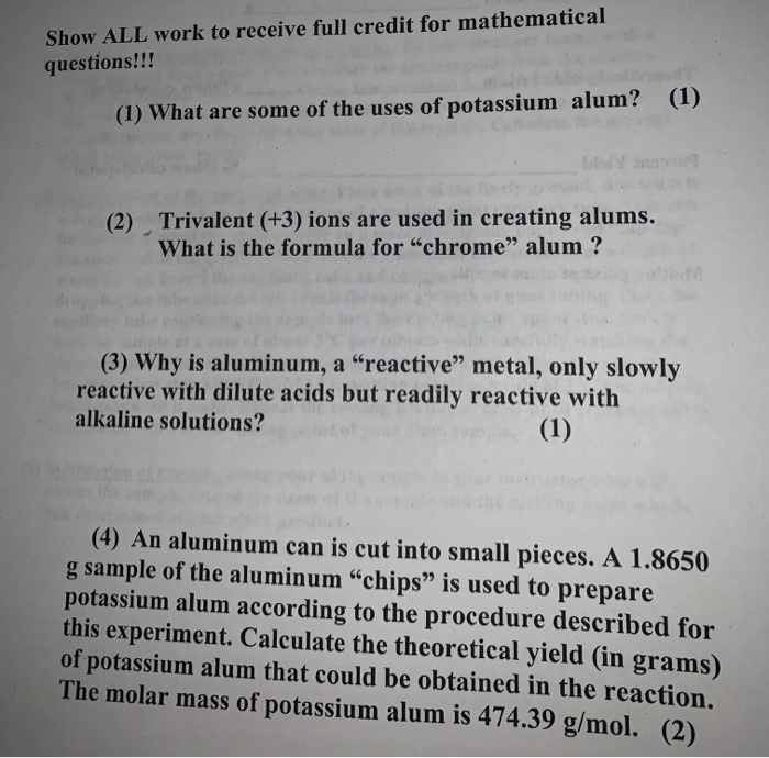 Solved TABLE OF ALUMS Formula Uses Alum Sodium aluminum | Chegg.com