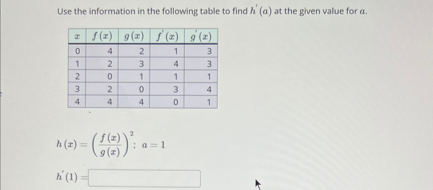 Solved Use the information in the following table to find | Chegg.com